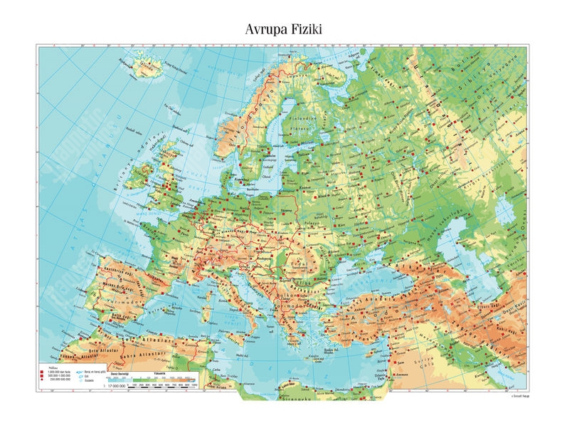 Magnetická mapa Európy, geografická, farebná