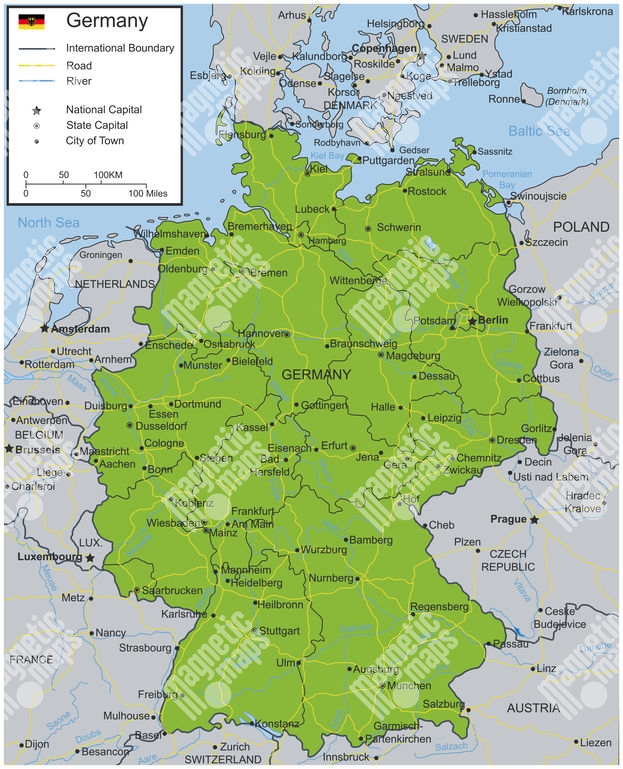 Magnetická mapa Nemecka, politická, zelená