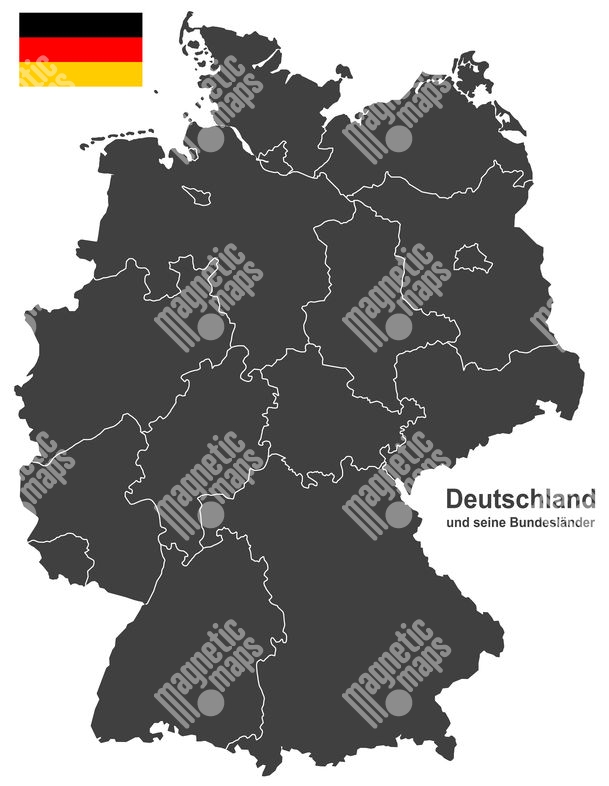 Magnetická mapa Nemecka, ilustrovaná, šedá