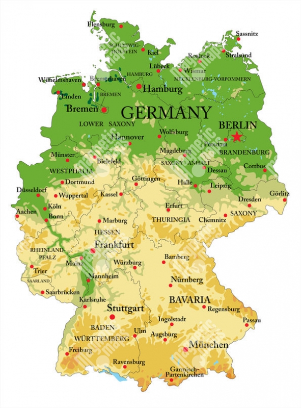 Magnetická mapa Nemecka, geografická, farebná