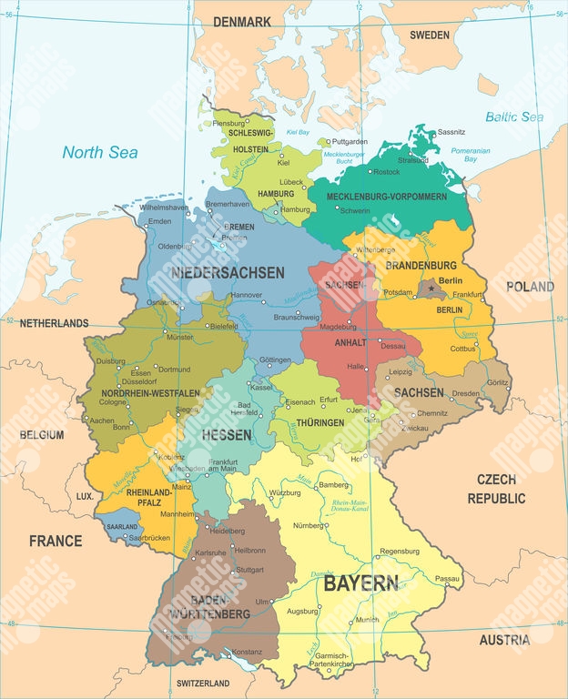 Magnetická mapa Nemecka, detailná, farebná