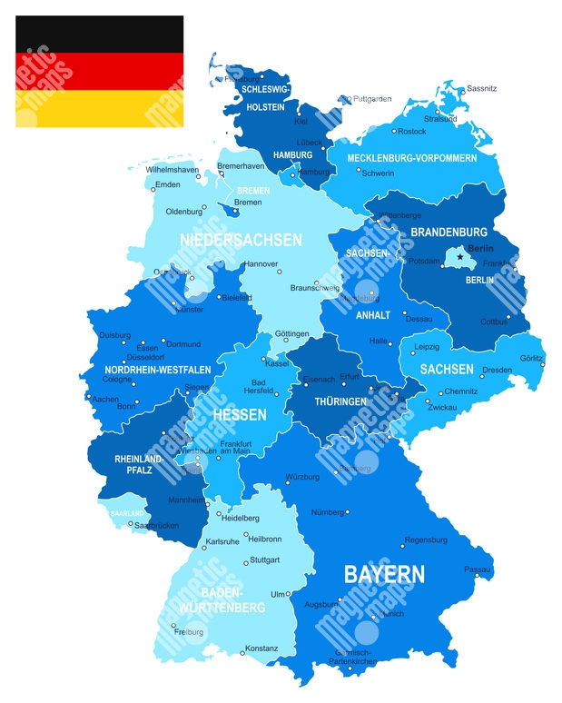 Magnetická mapa Nemecka, detailná, modrá