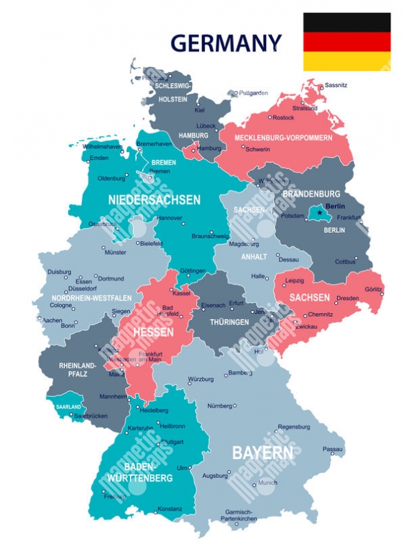 Magnetická mapa Nemecka, detailná, farebná