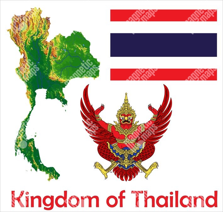 Magnetická mapa Thajska, geografická, reliéfna