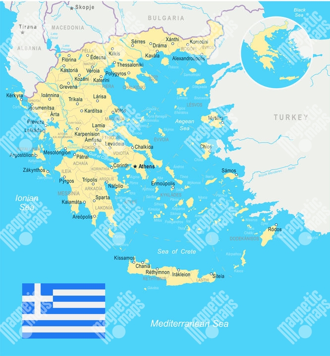 Magnetická mapa Grécka, ilustrovaná, modrá