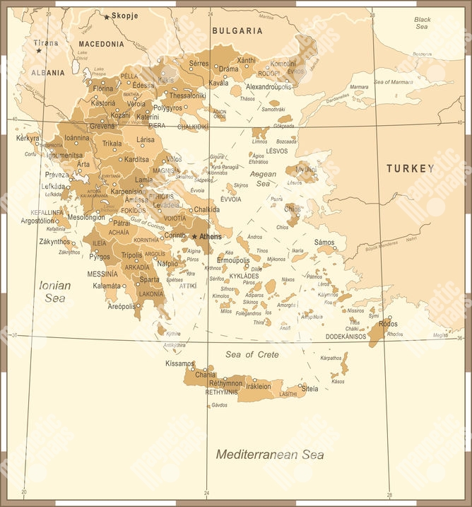 Magnetická mapa Grécka, vintage, béžová