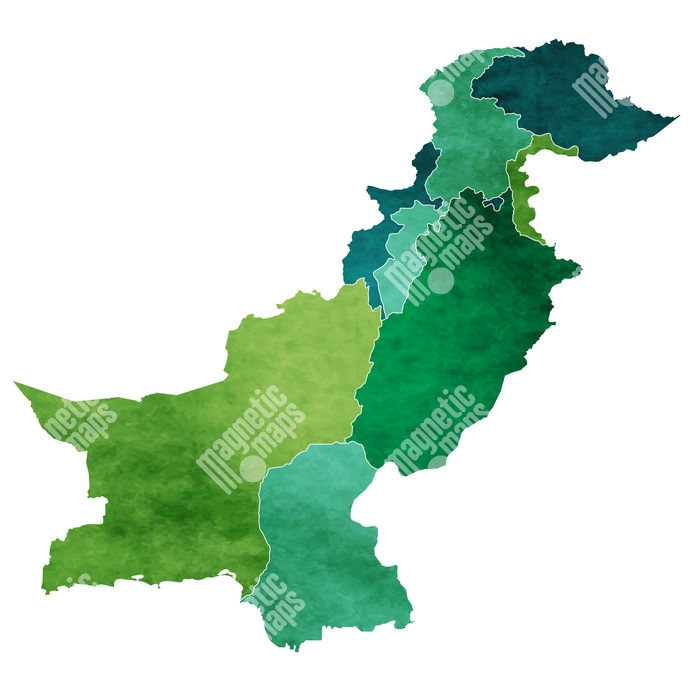 Magnetická mapa Pakistanu, ilustrovaná, zelená