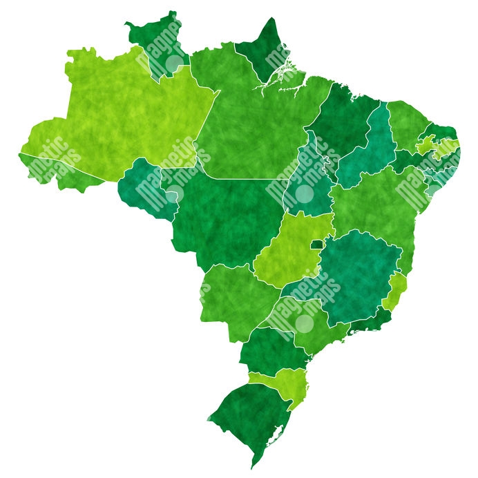 Magnetická mapa Brazílie, ilustrovaná, zeleno-žltá
