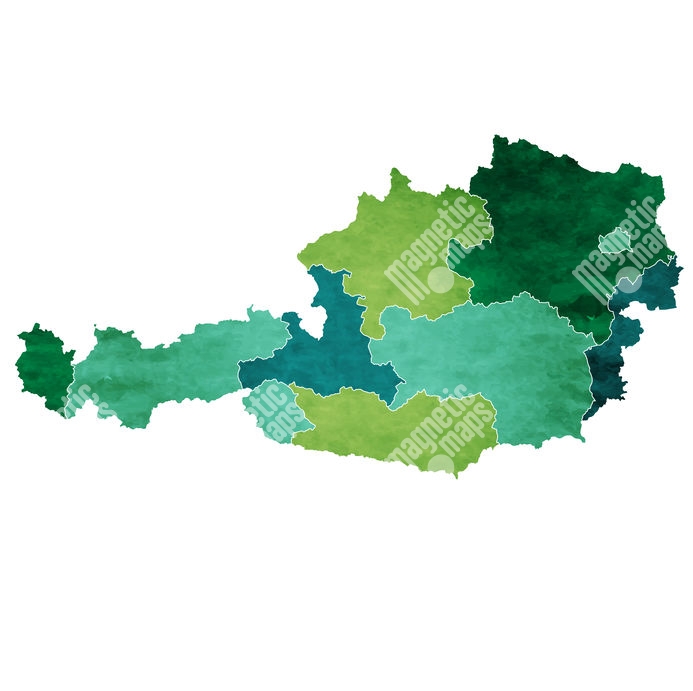 Magnetická mapa Rakúska, ilustrovaná, zeleno-modrá