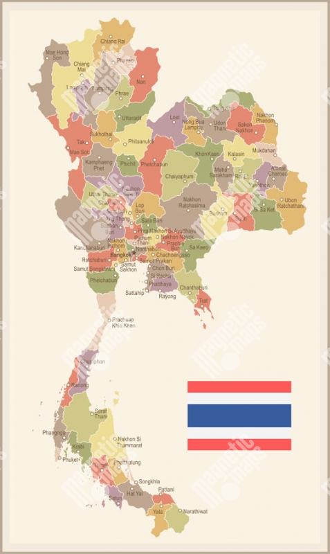 Magnetická mapa Thajska, ilustrovaná, farebná