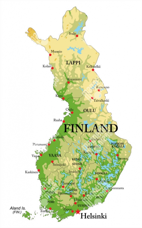 Magnetická mapa Fínska, geografická, farebná