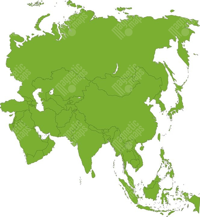 Magnetická mapa Ázie, ilustrovaná, zelená