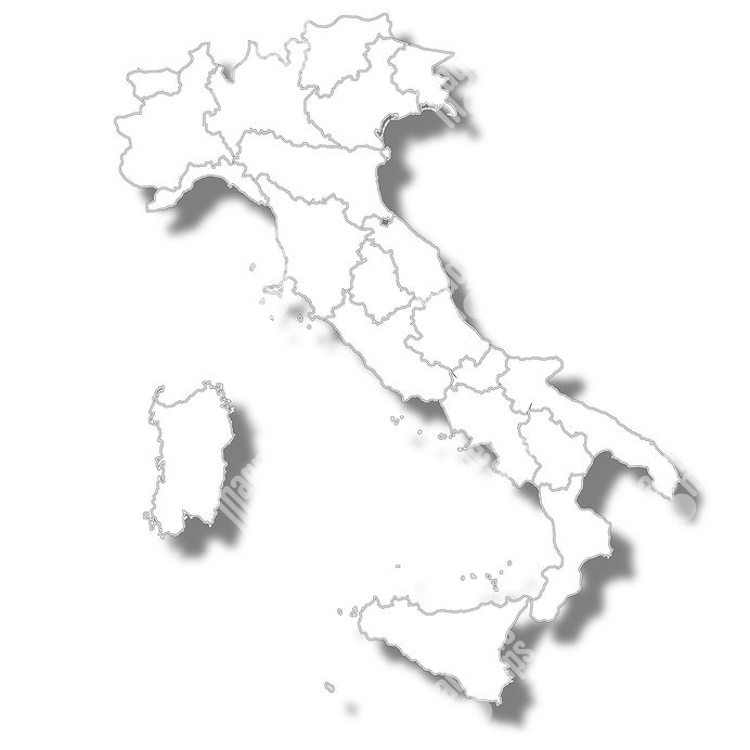 Magnetická mapa Talianska, politická, slepá