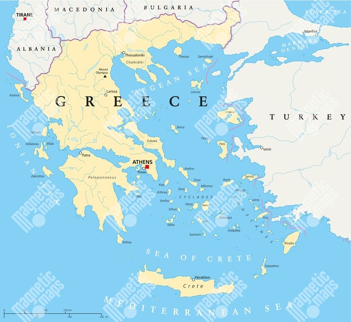 Magnetická mapa Grécka, politická, béžová