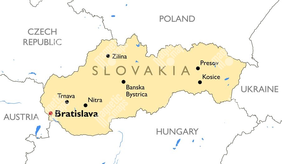 Magnetická mapa Slovenska, ilustrovaná, farebná
