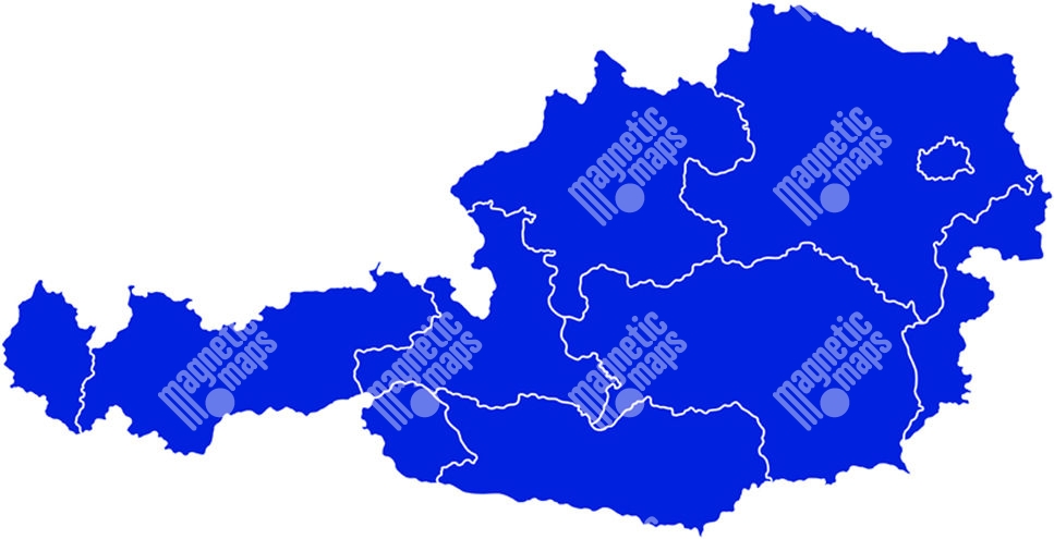 Magnetická mapa Rakúska, ilustrovaná, modrá