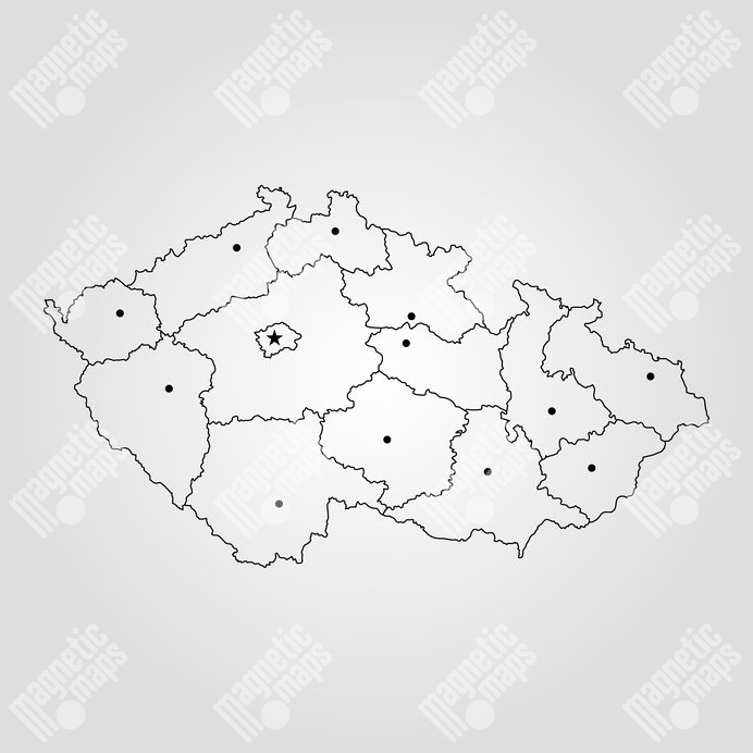 Magnetická mapa Česka, ilustrovaná, čierno-biela