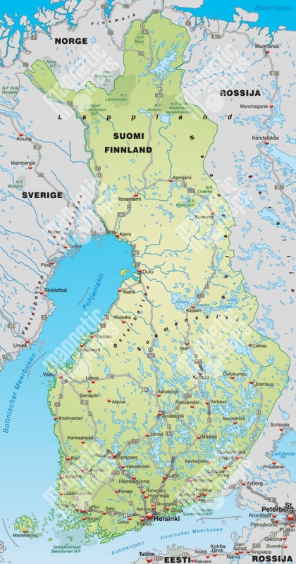 Magnetická mapa Fínska, detailná, zelená