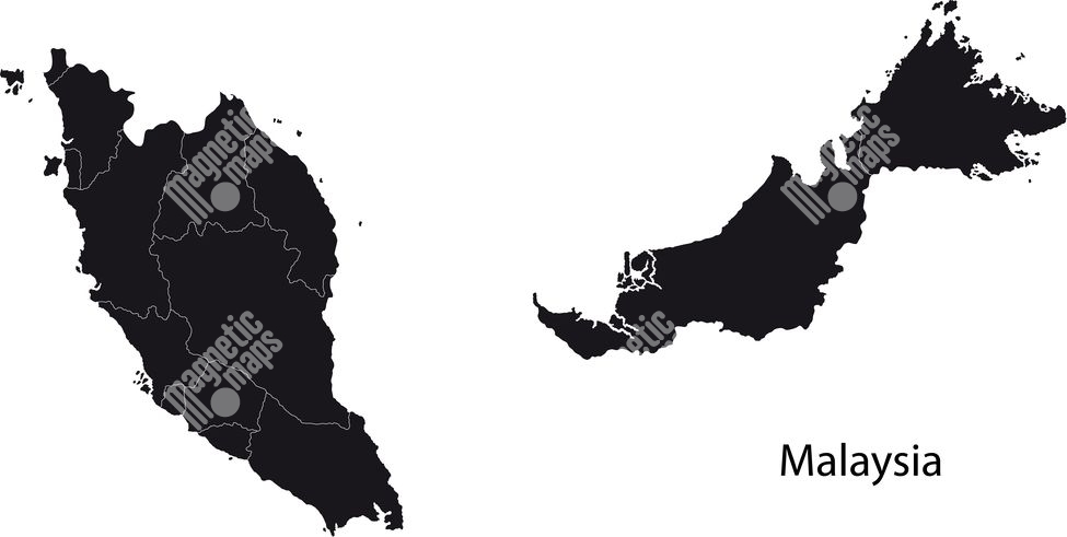 Magnetická mapa MALAJZIe, ilustrovaná, čierna