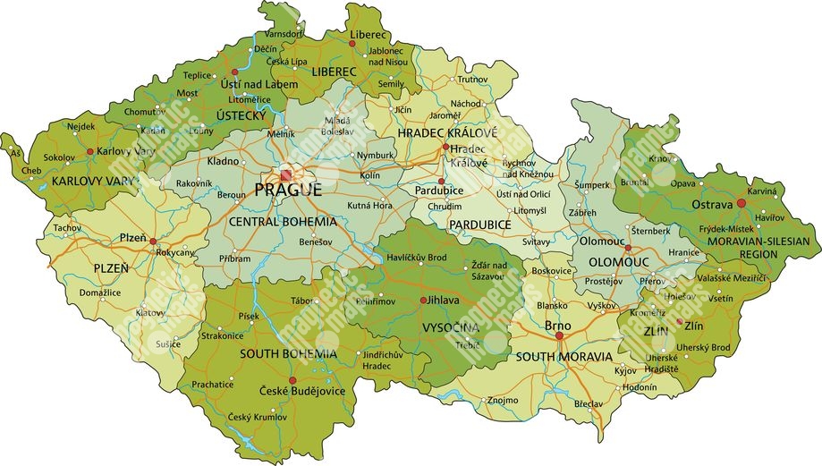 Magnetická mapa Česka, politická, farebná