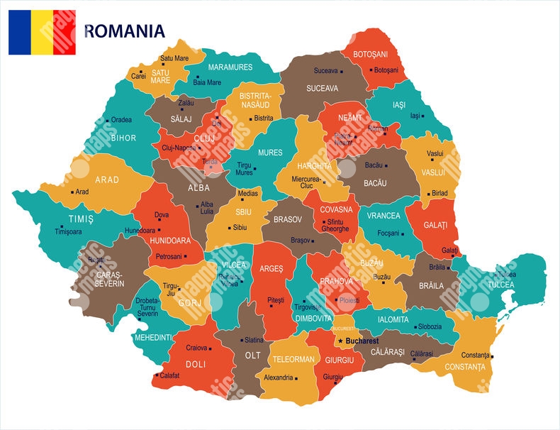 Magnetická mapa Rumunska, ilustrovaná, farebná
