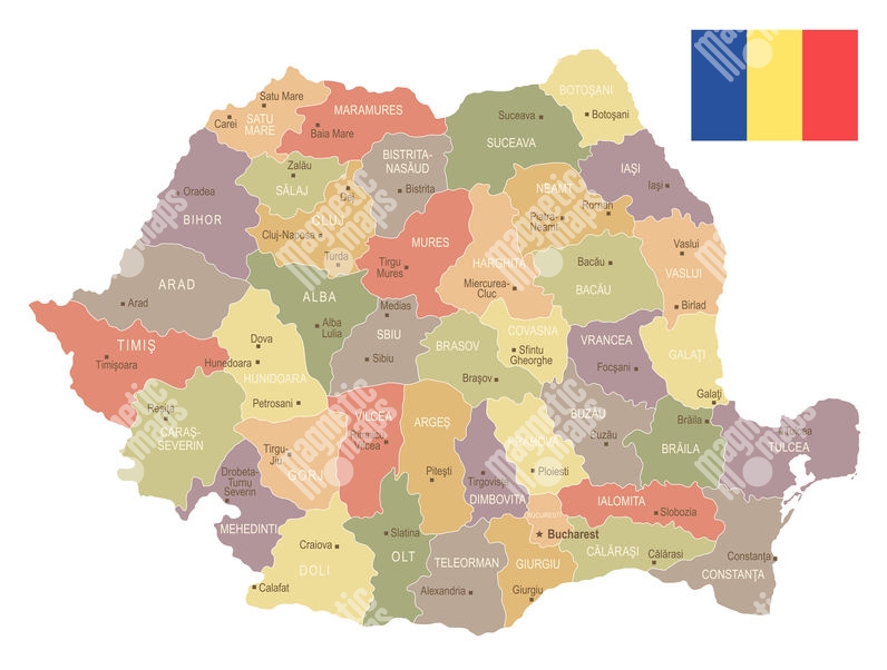 Magnetická mapa Rumunska, vintage, farebná