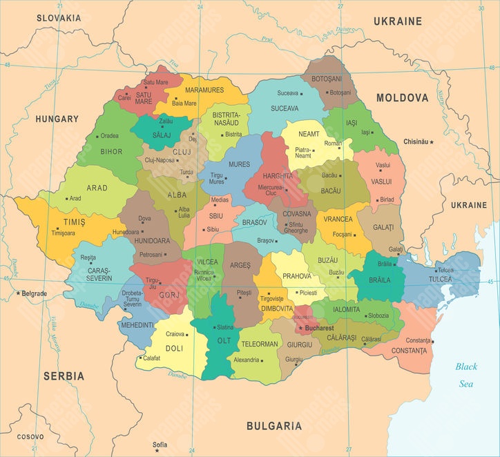 Magnetická mapa Rumunska, detailná, farebná