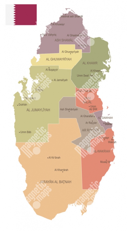 Magnetická mapa Kataru, detailná, farebná
