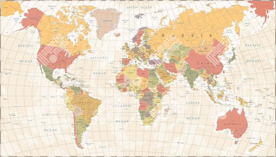Magnetická mapa sveta, detailná, farebná
