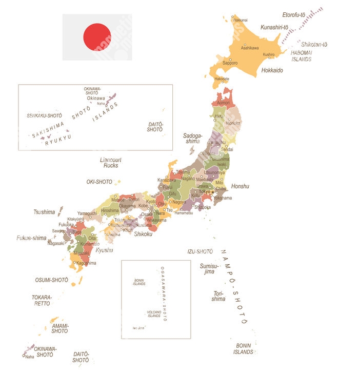 Magnetická mapa Japonska, ilustrovaná, detailná