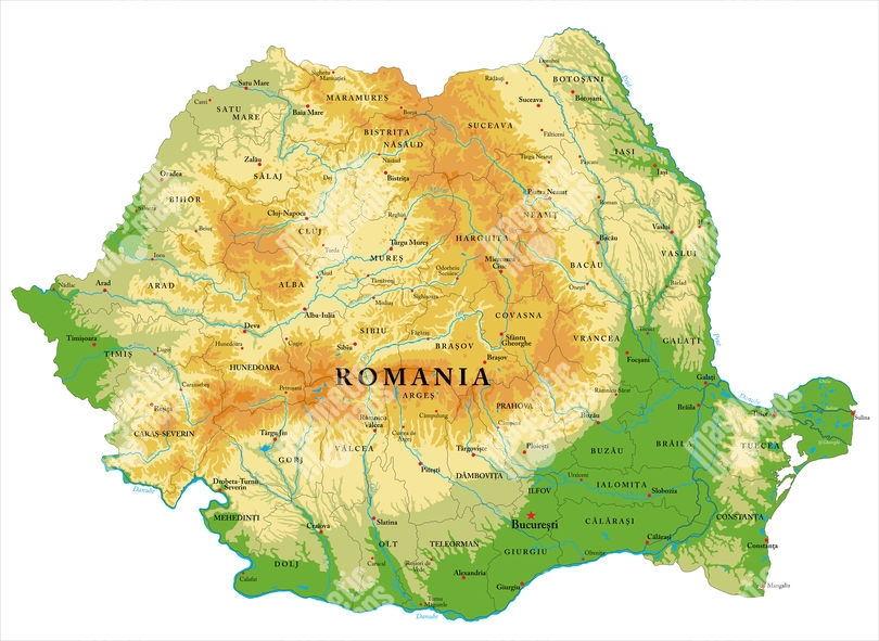 Magnetická mapa Rumunska, geografická, farebná
