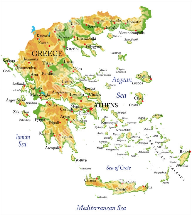 Magnetická mapa Grécka, geografická, reliéfna