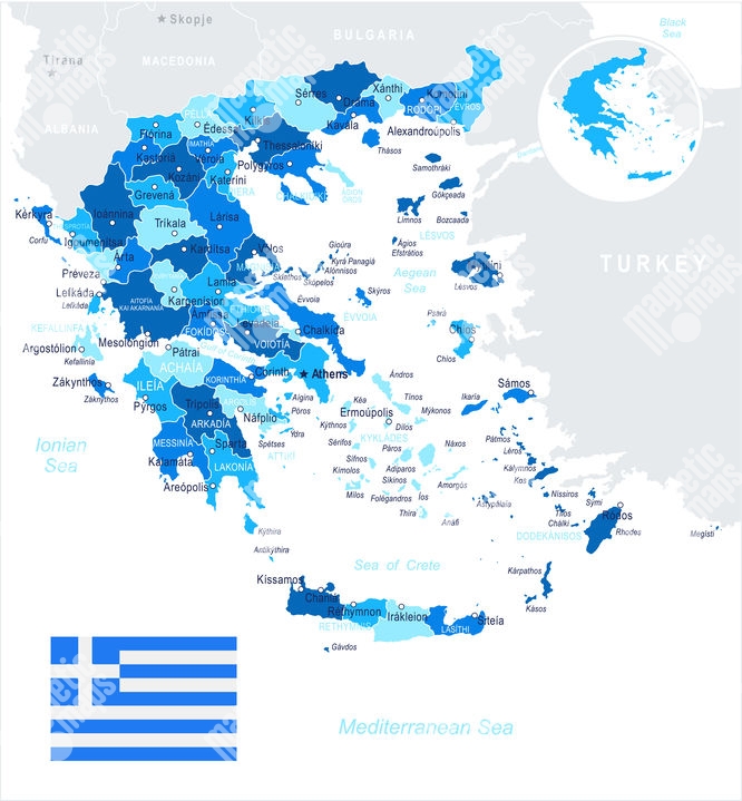 Magnetická mapa Grécka, ilustrovaná, bielo-modrá