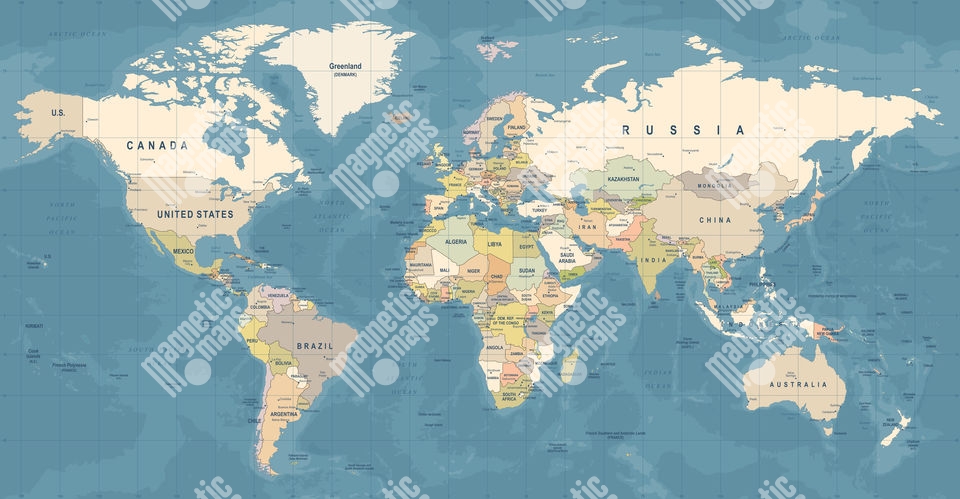 Magnetická mapa sveta, ilustrovaná, farebná