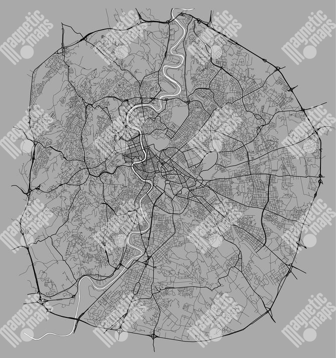 Magnetická mapa Ríma, ilustrovaná, šedá