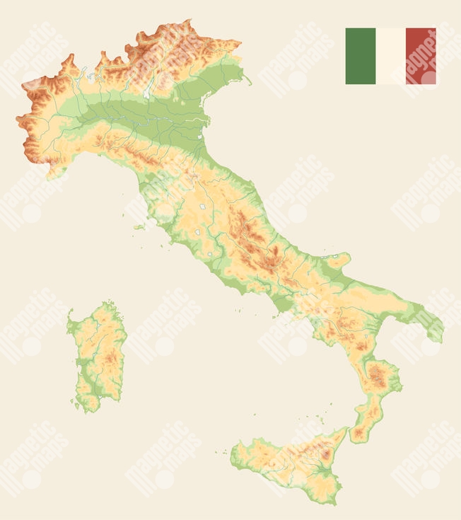 Magnetická mapa Talianska, geografická, bez popiskov