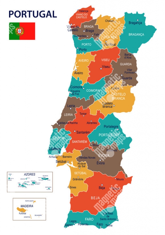 Magnetická mapa Portugalska, ilustrovaná, farebná