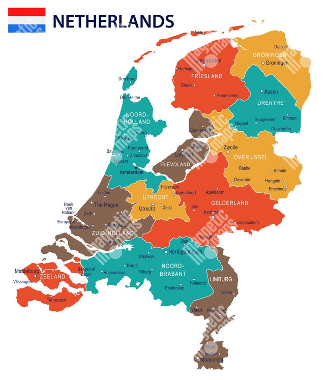 Magnetická mapa Holandska, ilustrovaná, farebná