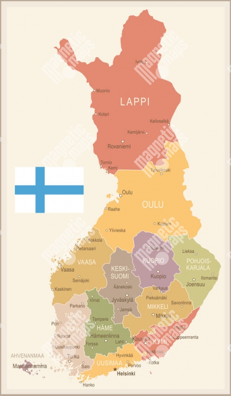 Magnetická mapa Fínska, ilustrovaná, farebná