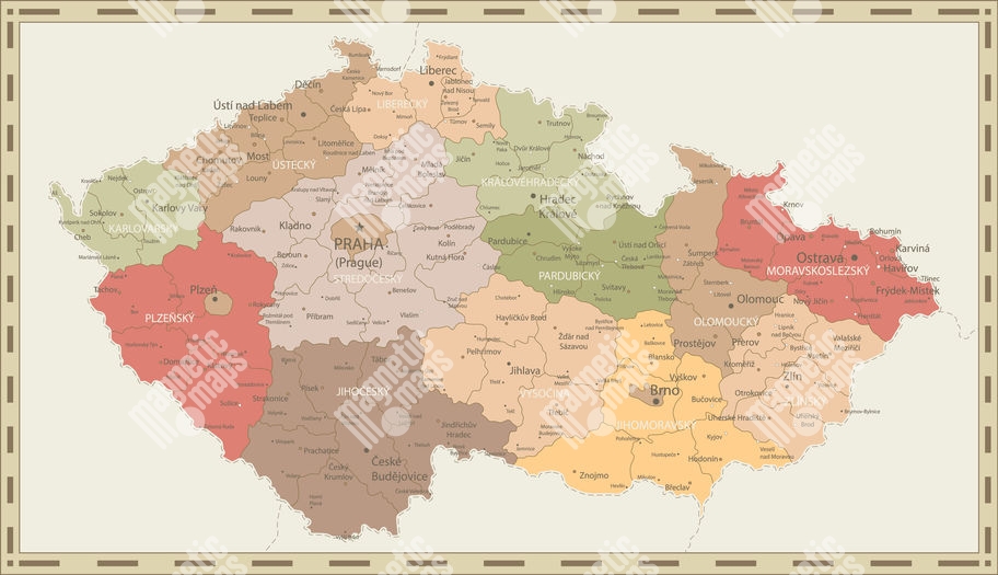 Magnetická mapa Česka, ilustrovaná, detailná